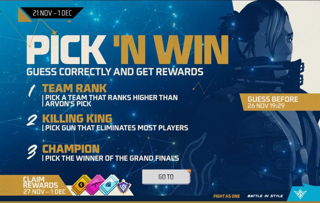 Free Fire MAX Pick 'N Win: Guess correctly and collect exclusive rewards during FFWS 2022